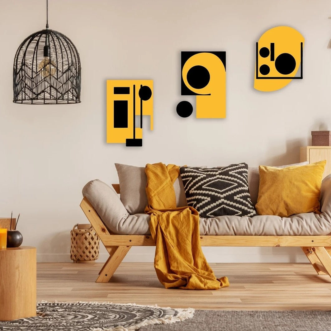 Boho Fusion Geometric Wall Hanging Set - 3-Panel Wall Decor